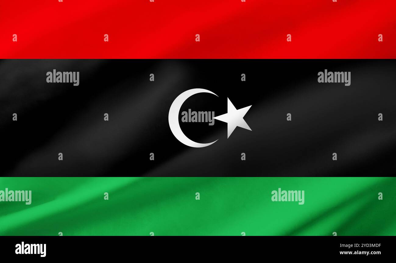 Background detail of Libya flag occupying the entire frame with waving ...