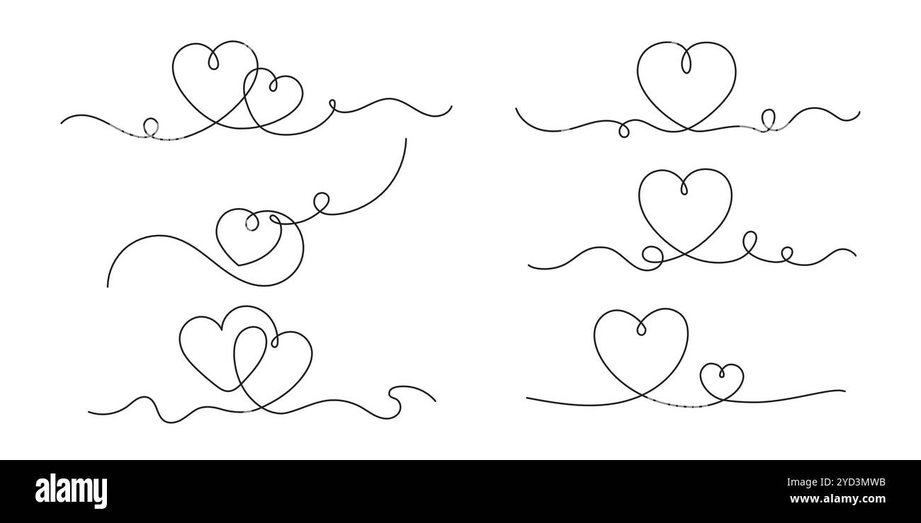One line heart. Continuous line hearts drawing, romantic love and ...