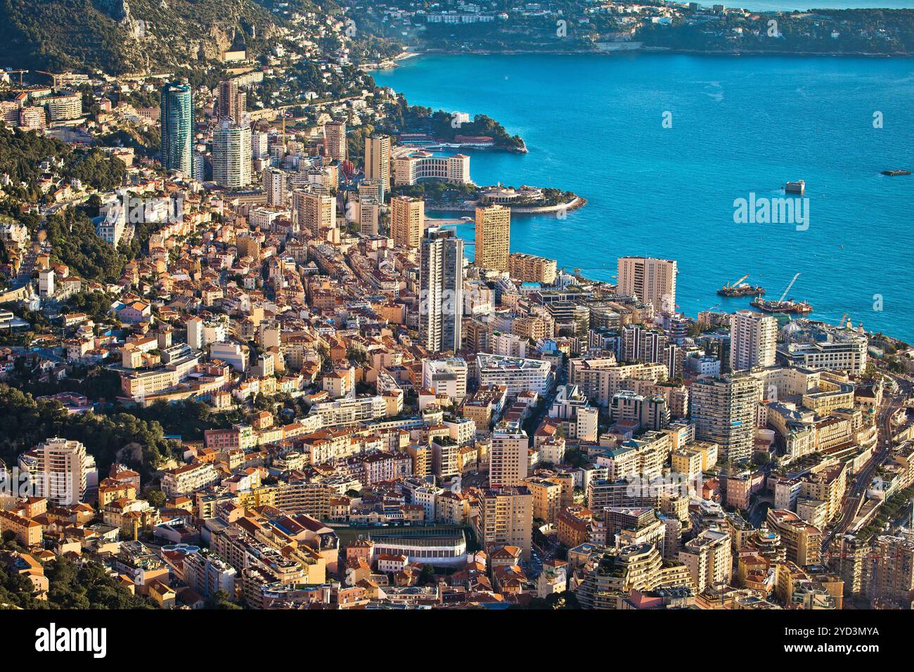 Aerial view of Monte Carlo skyscrapers, Principality of Monaco Stock ...