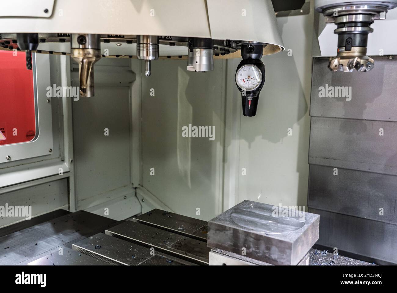 Tool magazine and interior of a CNC milling machine. Milling machining ...
