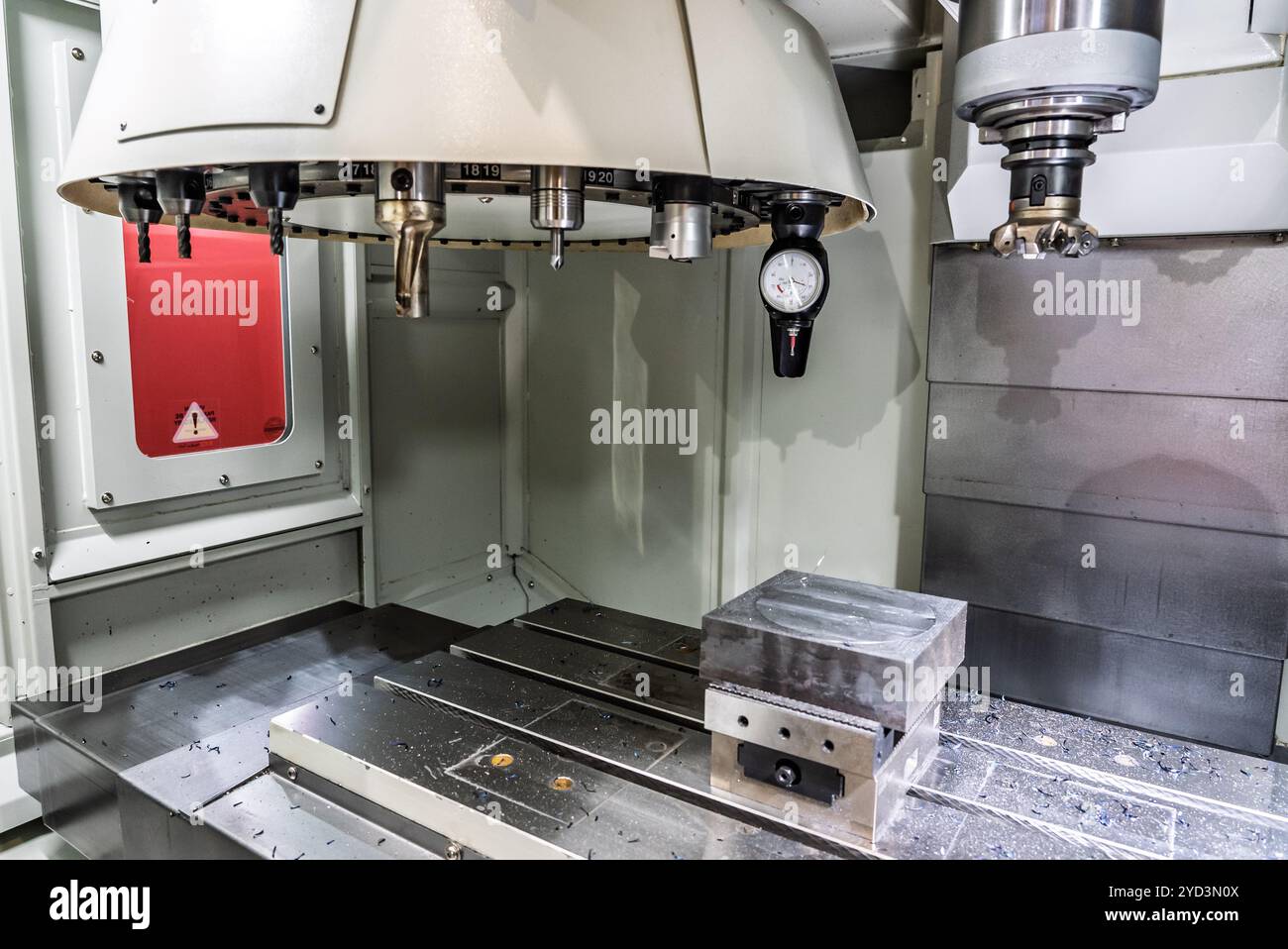 Tool magazine and interior of a CNC milling machine. Milling machining ...
