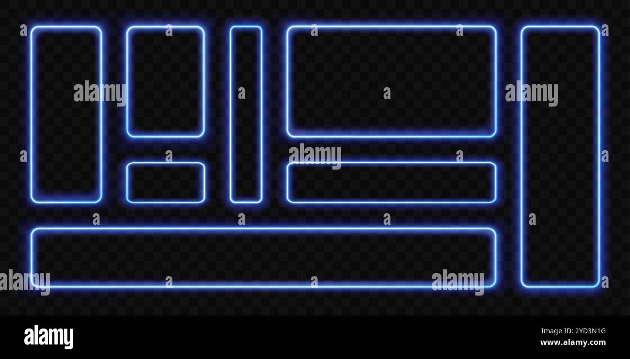 Neon frame. Blue light rectangle glowing borders with led neon effect ...