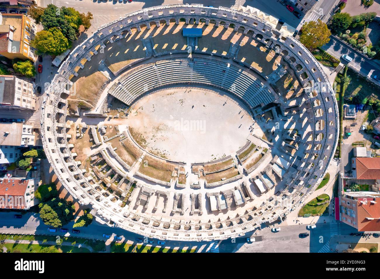 Arena Pula. Ancient ruins of Roman amphitheatre in Pula aerial view ...