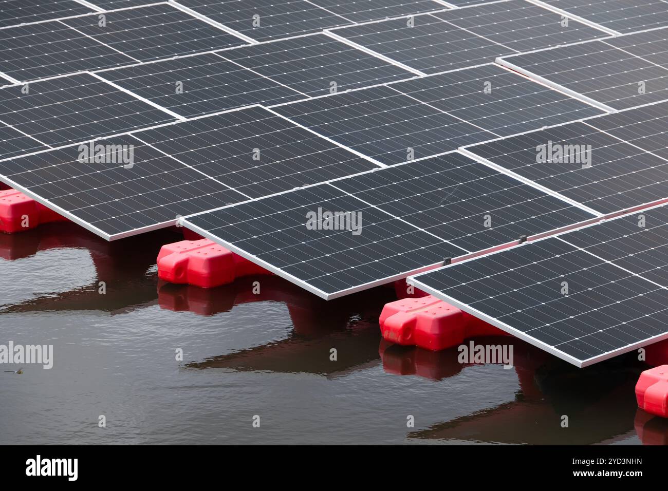 Floating Solar Panel. Solar photovoltaic panel PV System in Industry lake water pond. Saving ...