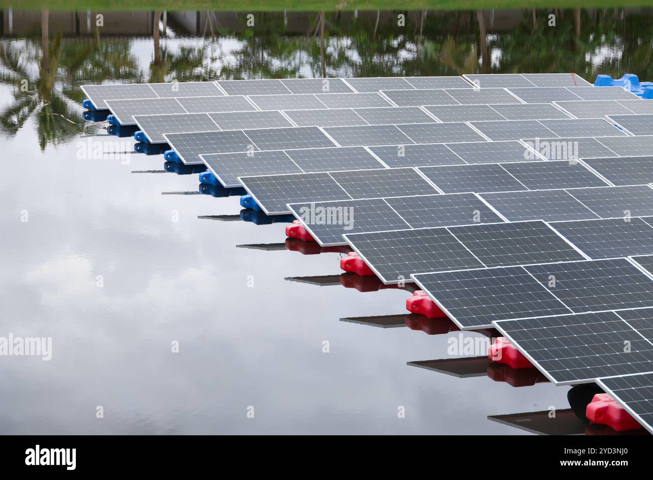 Floating Solar Panel. Solar photovoltaic panel PV System in Industry lake water pond. Saving ...