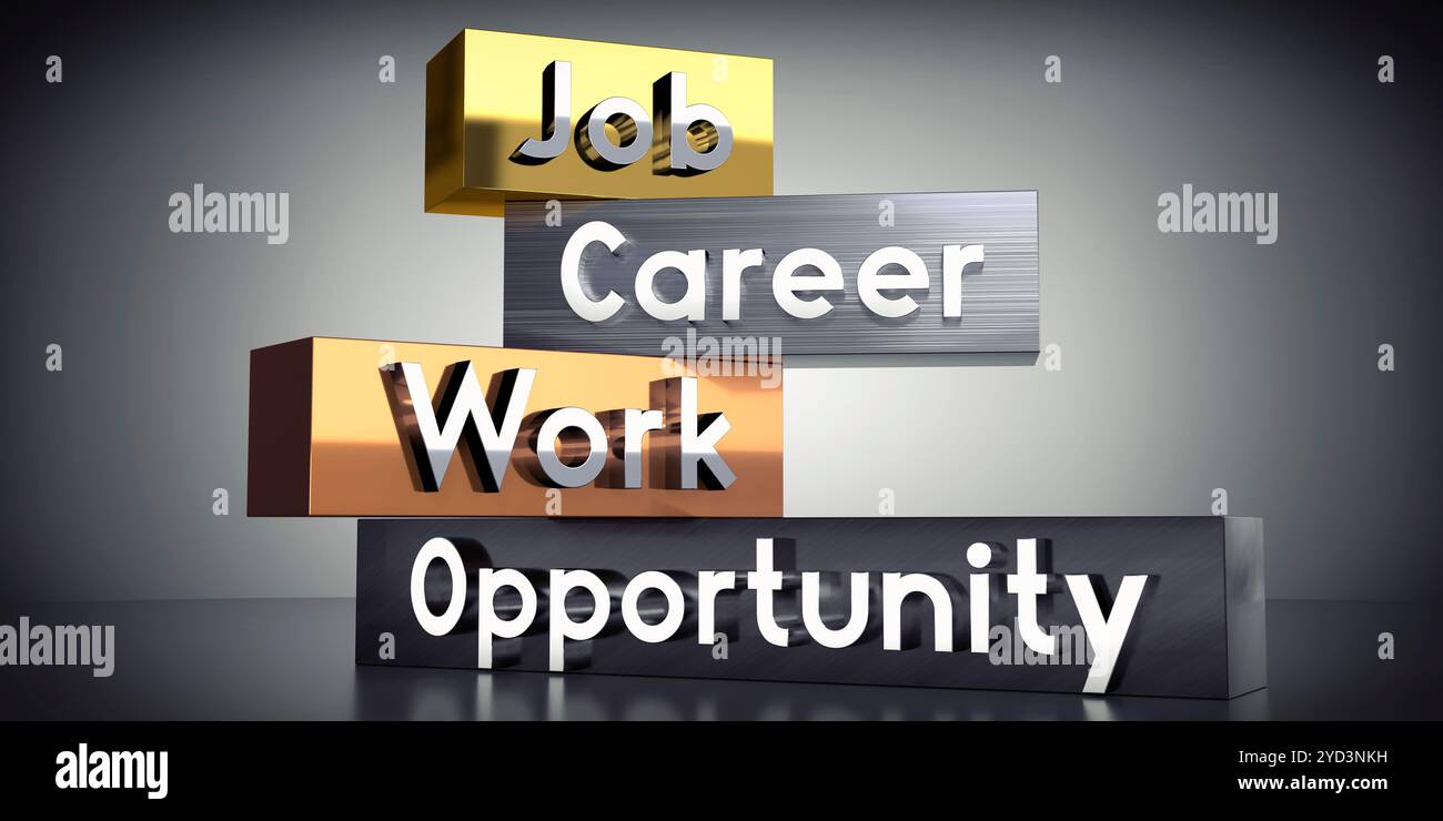 Job, career, work, opportunity - words on metal blocks - 3D ...