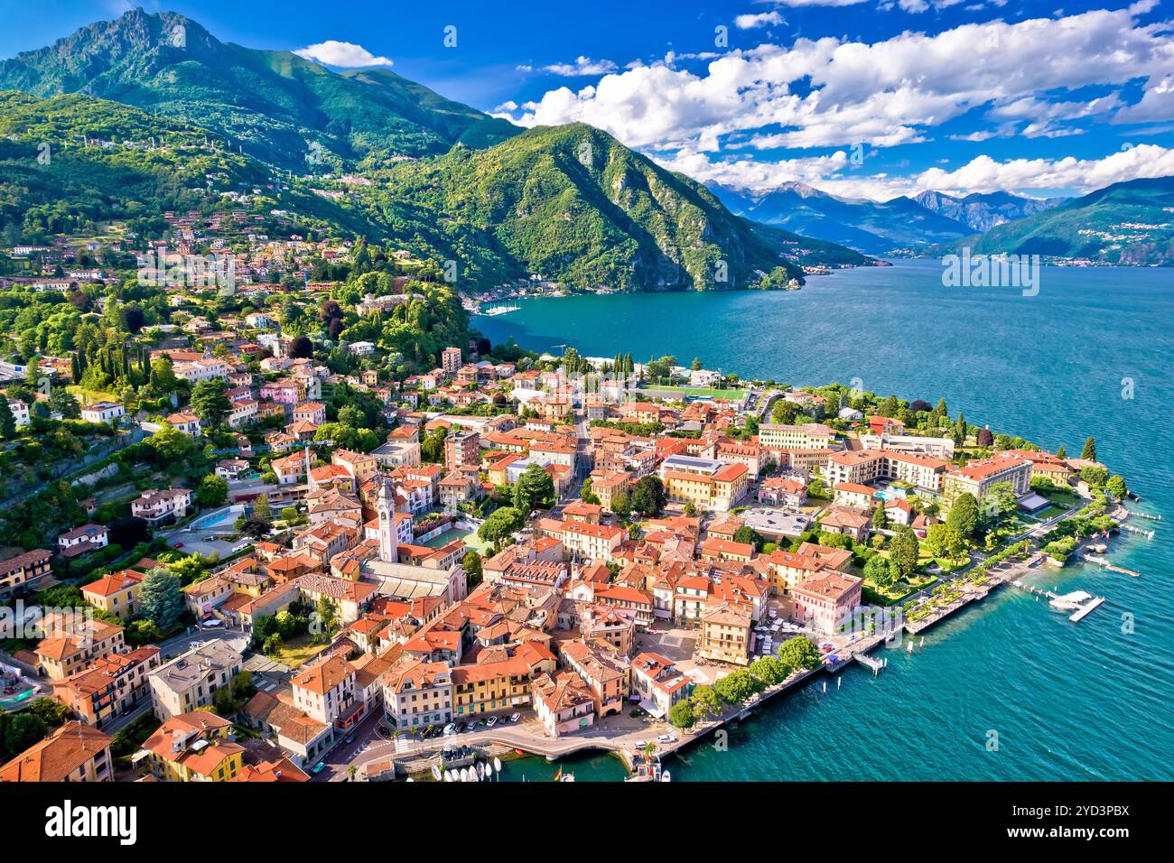 Como Lake and town of Menaggio waterfront aerial view Stock Photo - Alamy