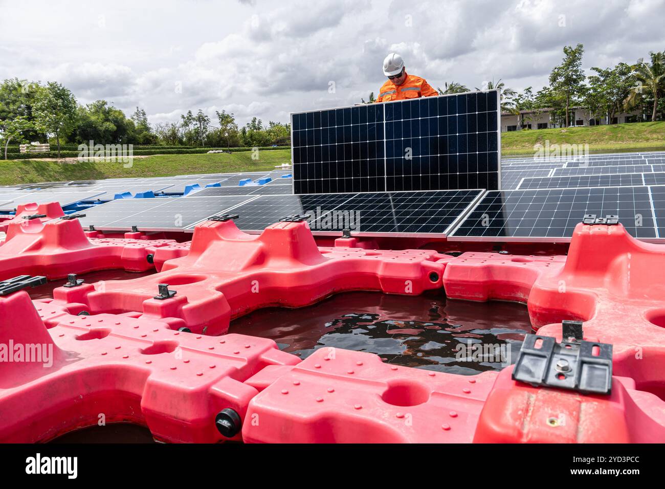 Professional Engineer Service Floating Solar Panel. Worker Maintenance ...