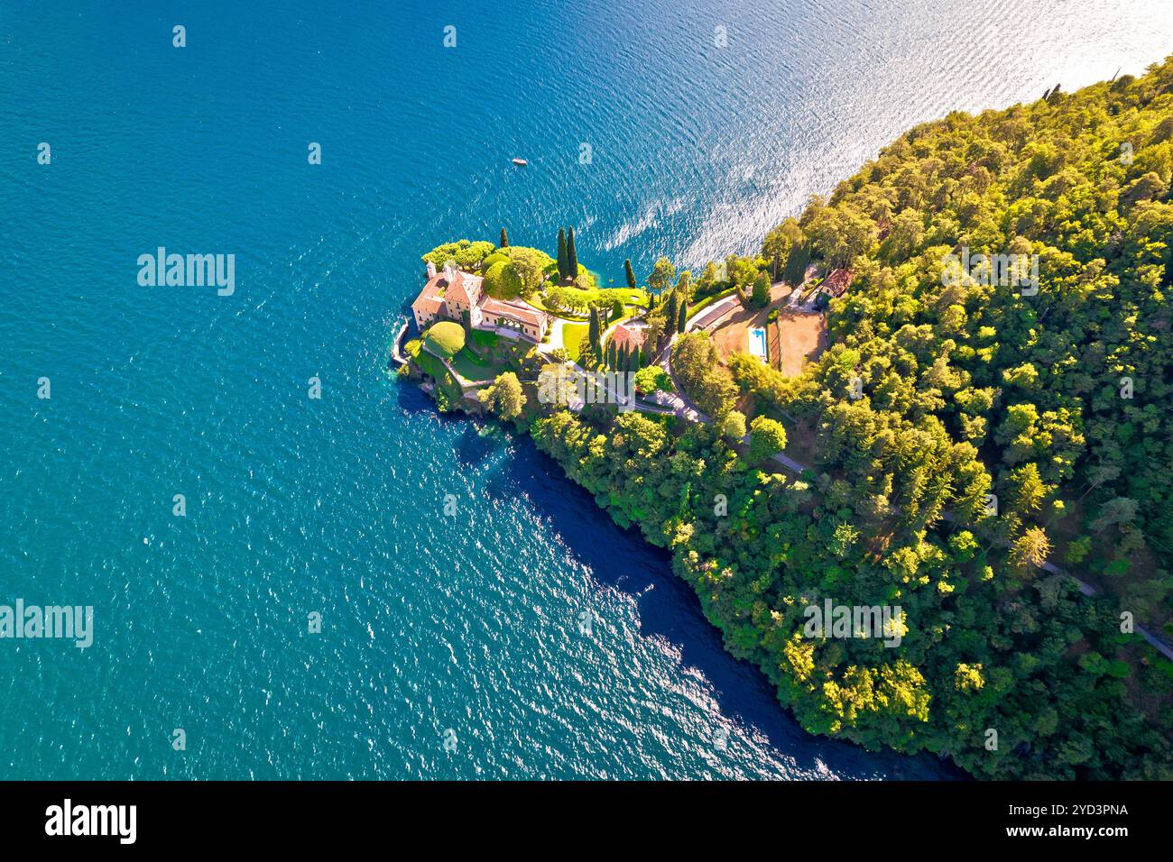 Villa Balbianello on Lake Como aerial view Stock Photo - Alamy