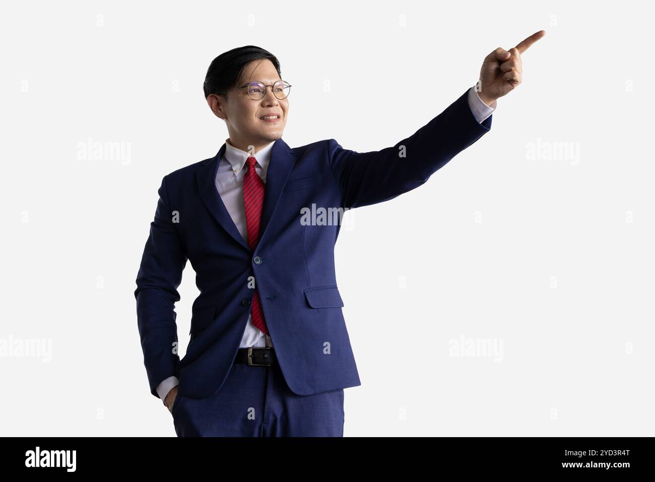 Leader businessman hand pointing target isolated on white. Smart male ...