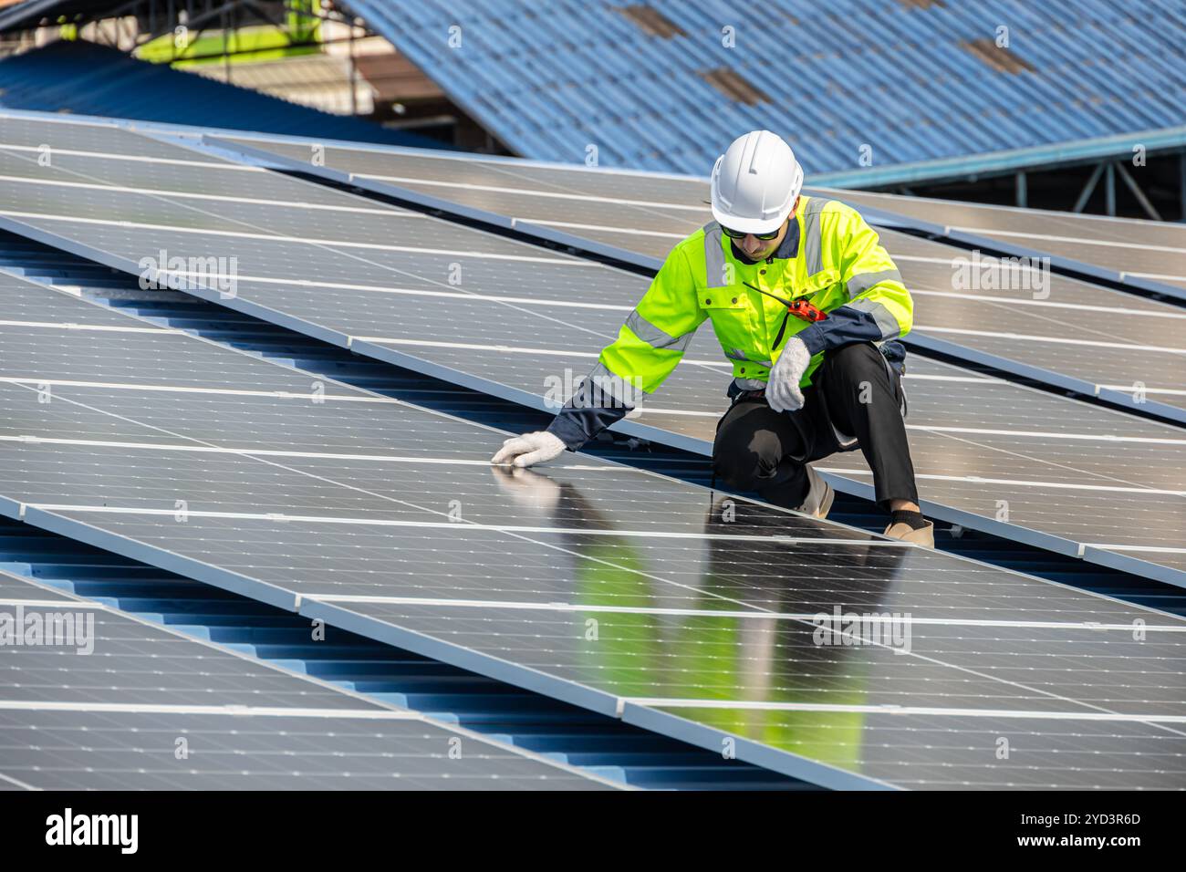 Professional Engineer Service Solar Panel. Worker Maintenance Cleaning ...