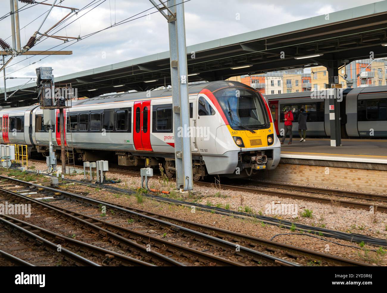 Greater Anglia class 720 Aventra train arriving at platform, Cambridge, Cambridgeshire, England ...
