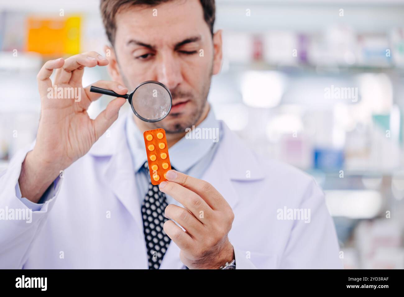 reading medicine usage dosage and label detail concept, doctor using ...