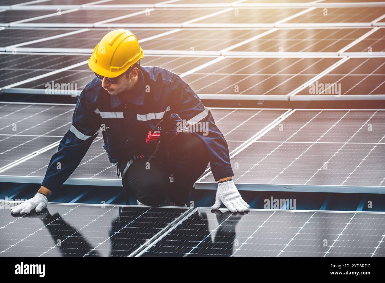 Professional Engineer Service Solar Panel. Worker Maintenance Cleaning ...