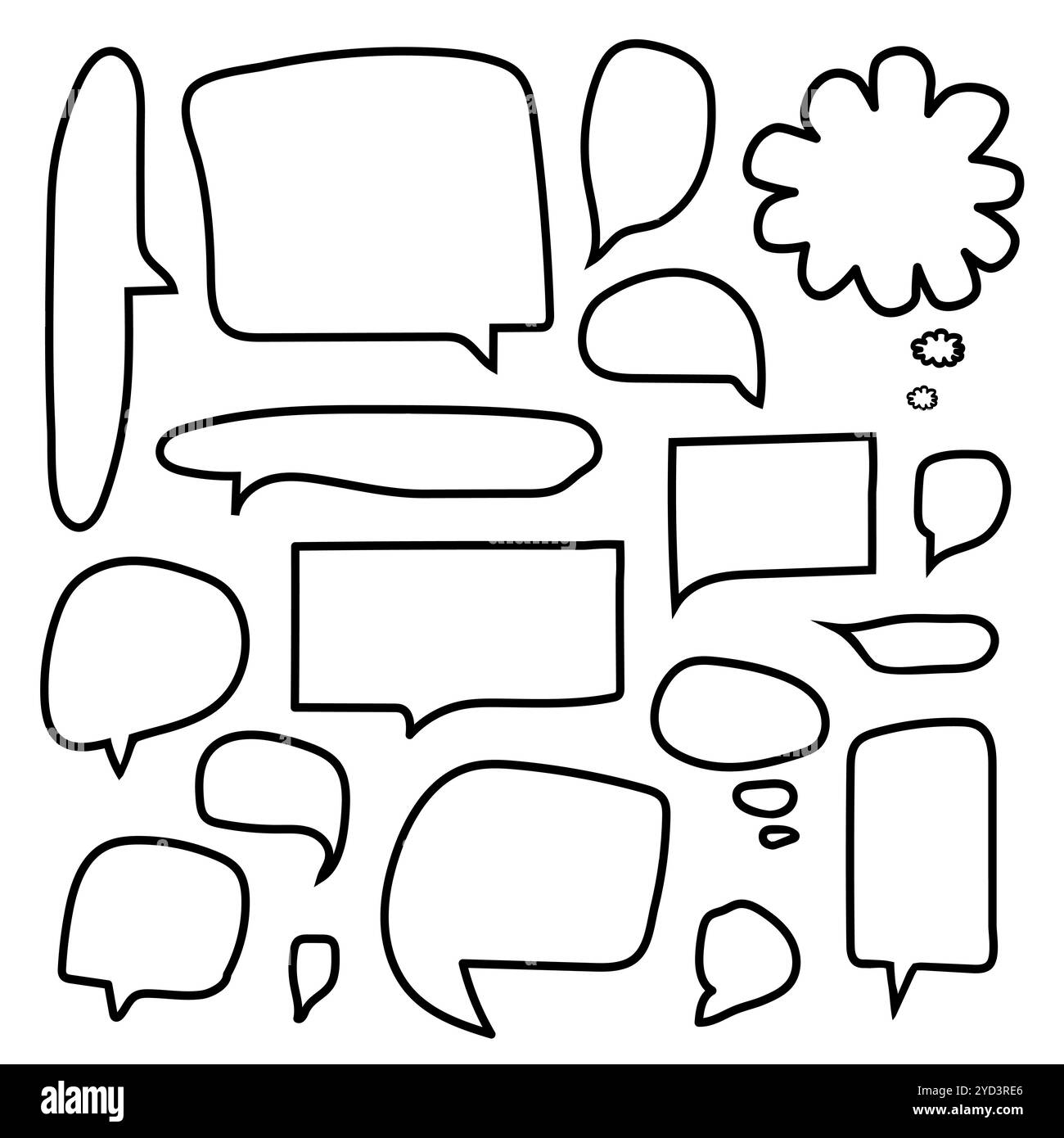 Speech bubbles set. Hand drawn icons. Conversation bubble shapes ...