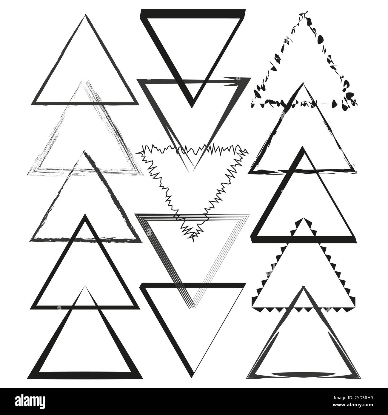 Geometric triangle icons. Abstract triangle shapes. Distressed triangle ...