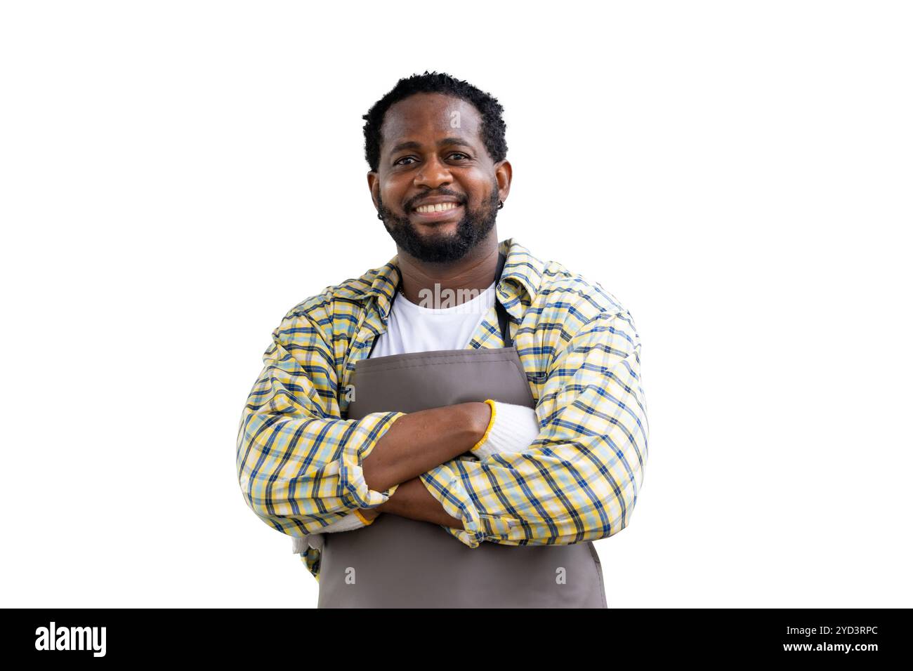 apron black african adult male workshop worker farmer people happy ...