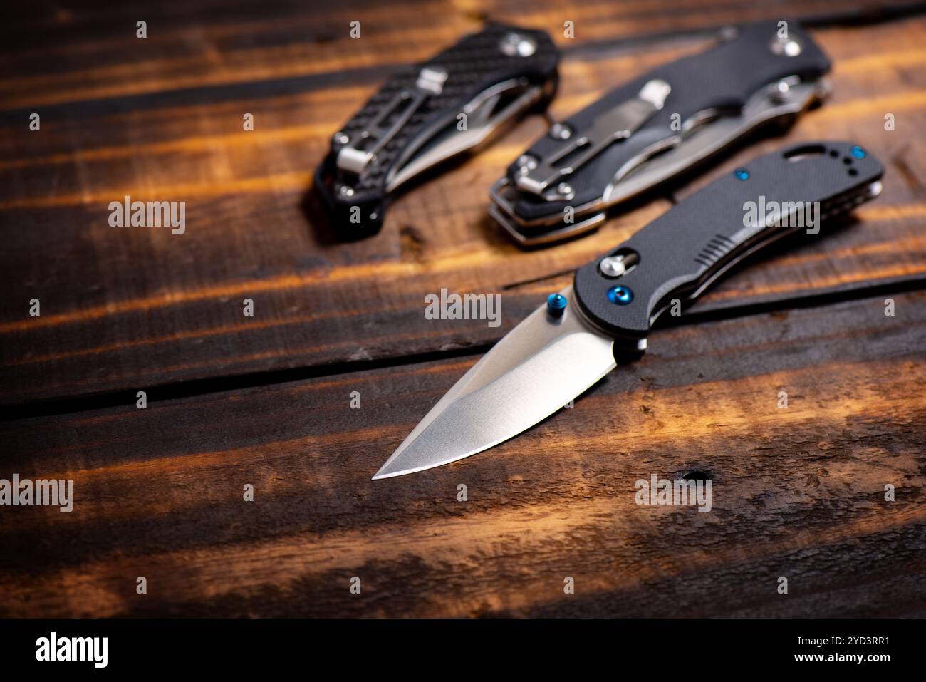 Folding knife with stainless steel blade and black G10 handle Stock ...