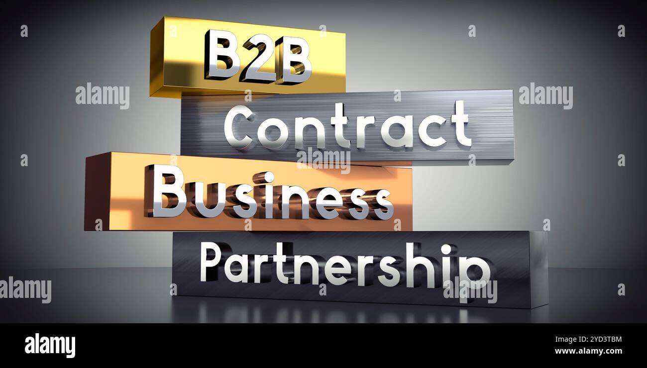 B2B, contract, business, partnership - words on metal blocks - 3D ...