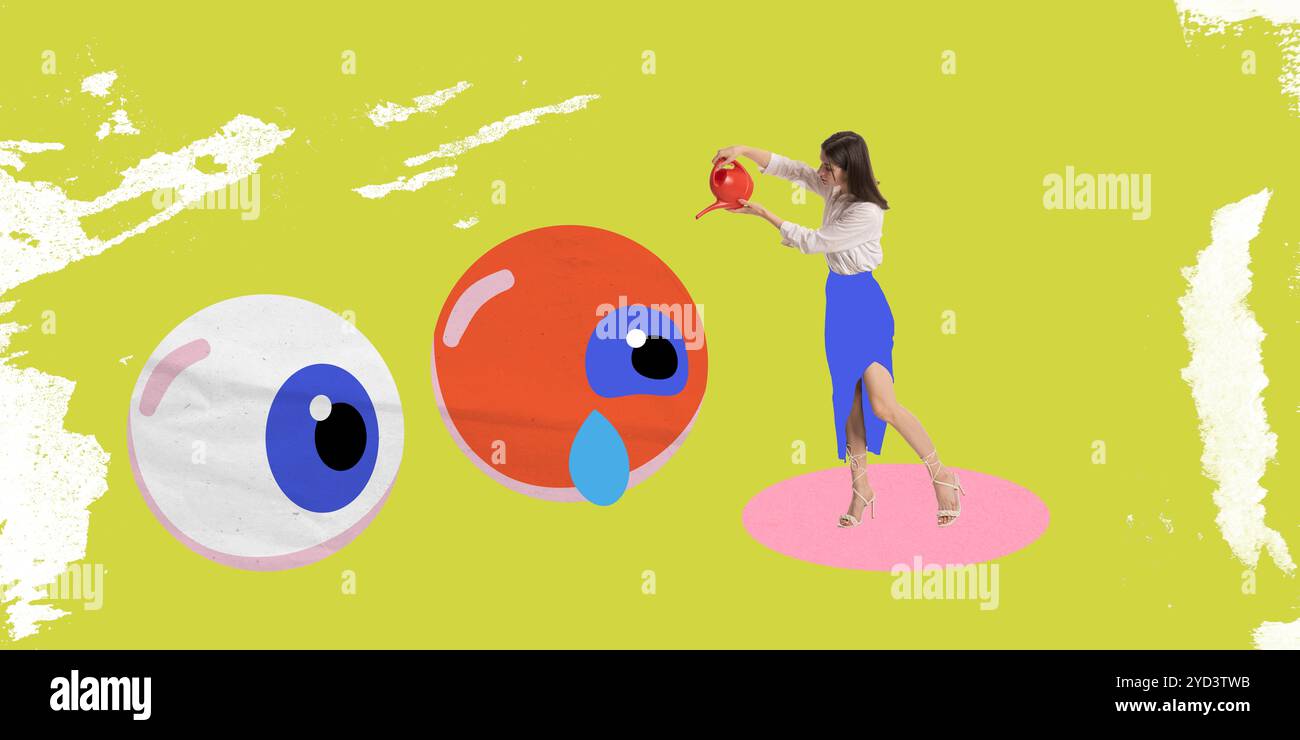 Eye hydration, showing woman watering the eye to emphasize importance ...