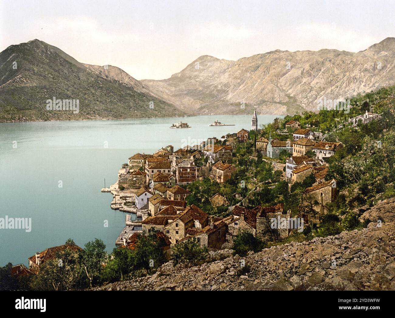 Perasto, jetzt Perast, Gesamtansicht, zeigt Insel, Dalmatien, Kroatien ...