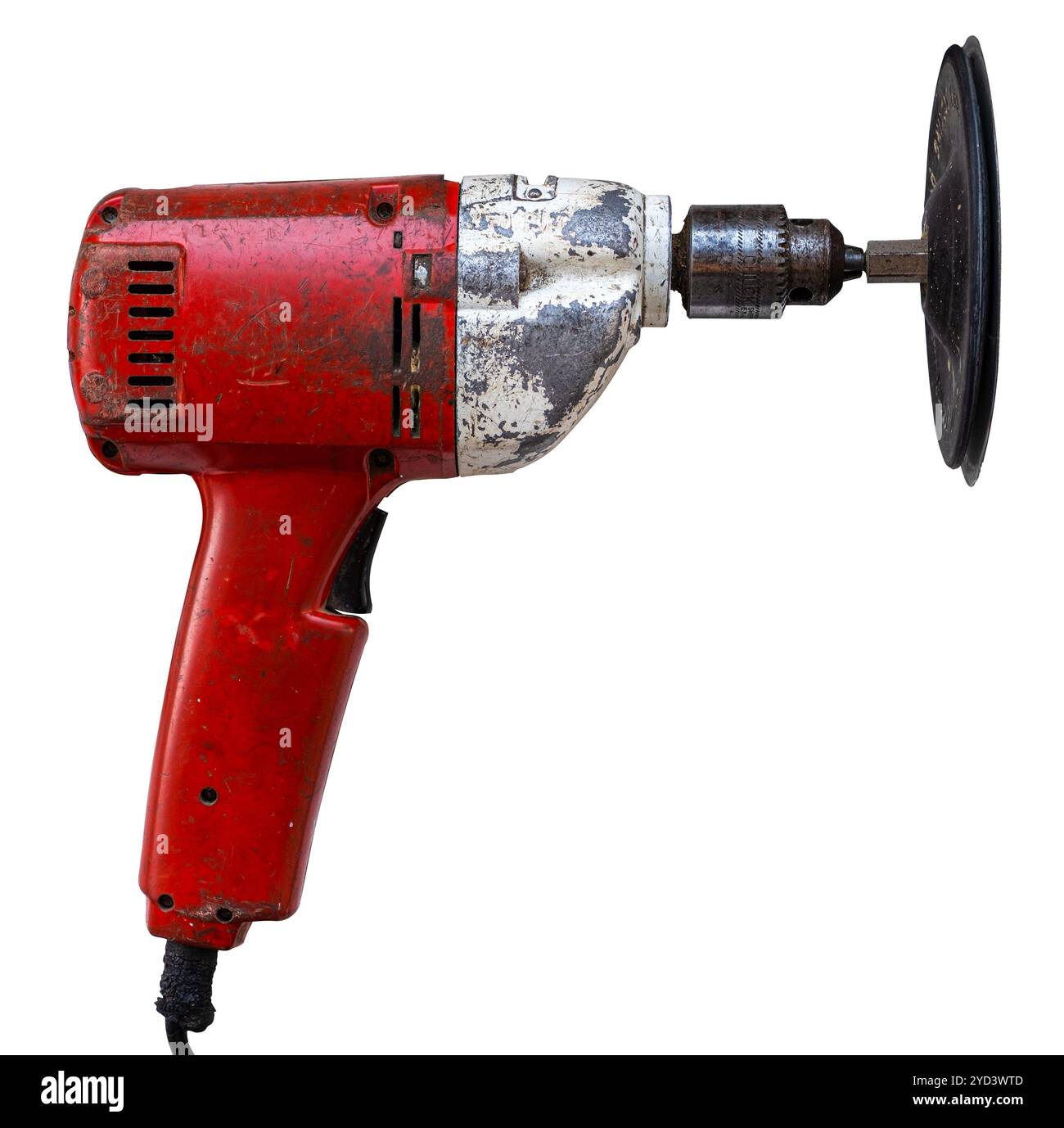 Isolated Vintage Electric Drill With Sanding Disk Stock Photo - Alamy