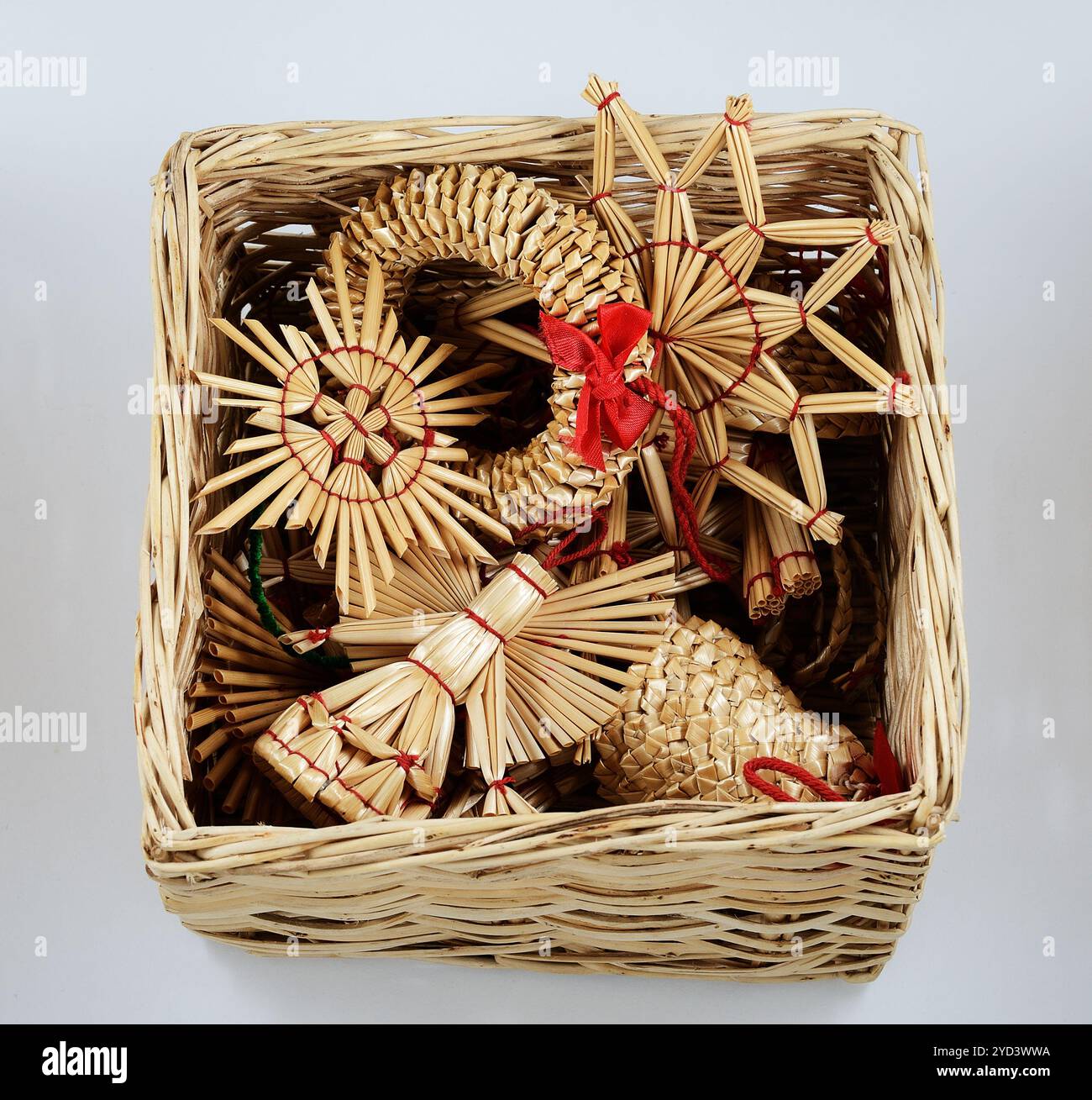 Traditional Christmas straw decorations in a wicker box Stock Photo - Alamy