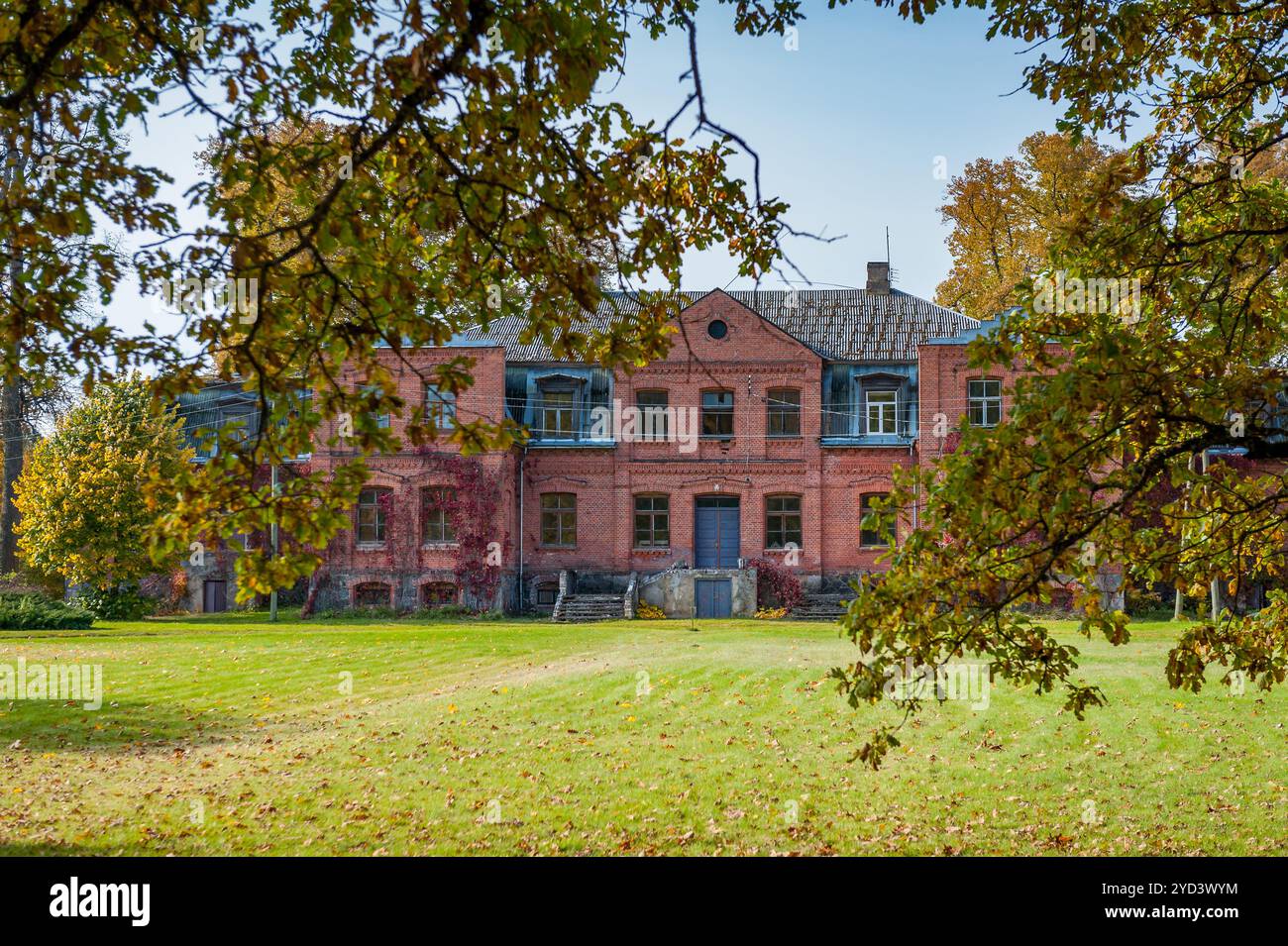 Red brick manor, remains of a destroyed estate. Katvaru Manor, Latvia ...