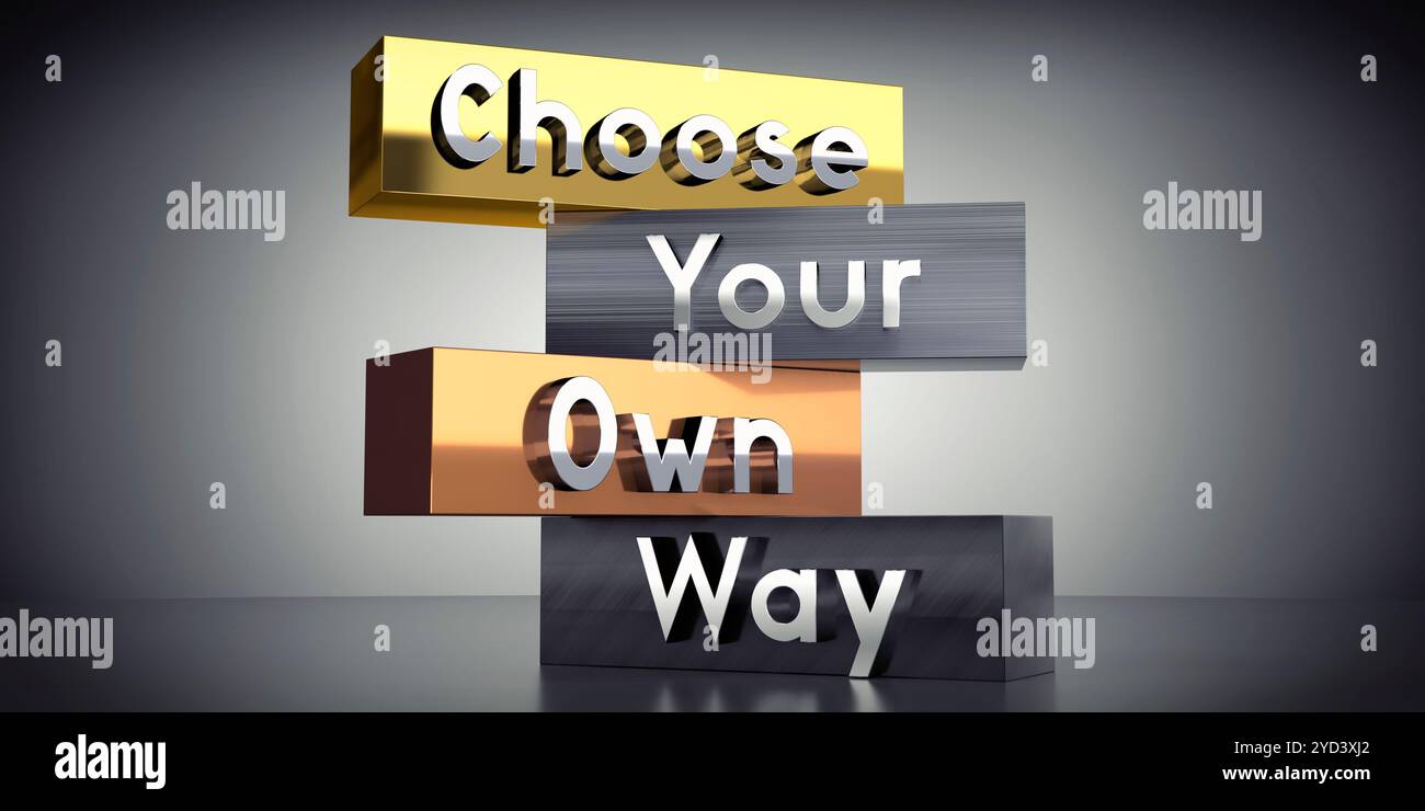 Choose your own way - words on metal blocks - 3D illustration Stock ...
