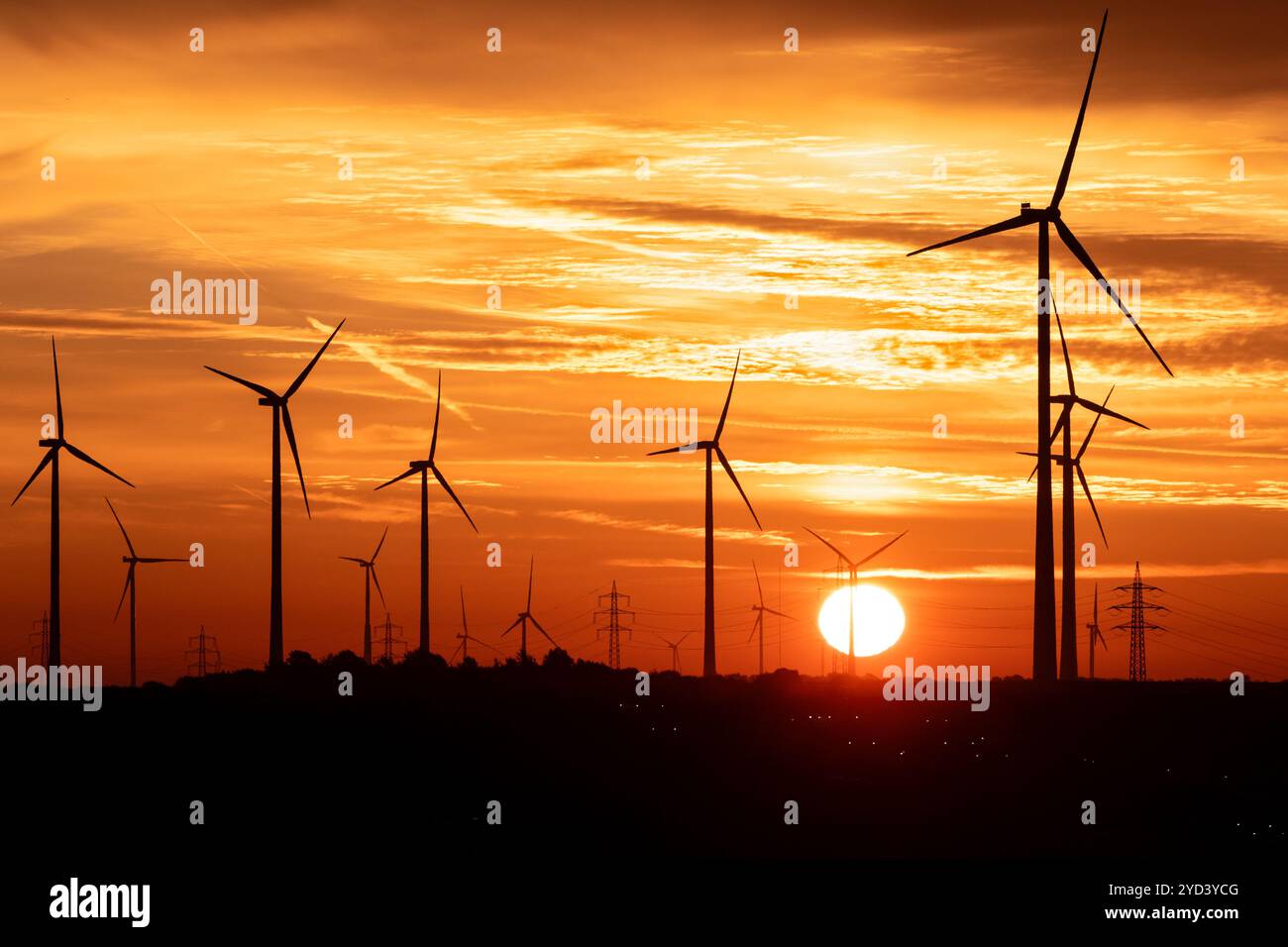 Sunrise at a wind farm power plant Stock Photo - Alamy