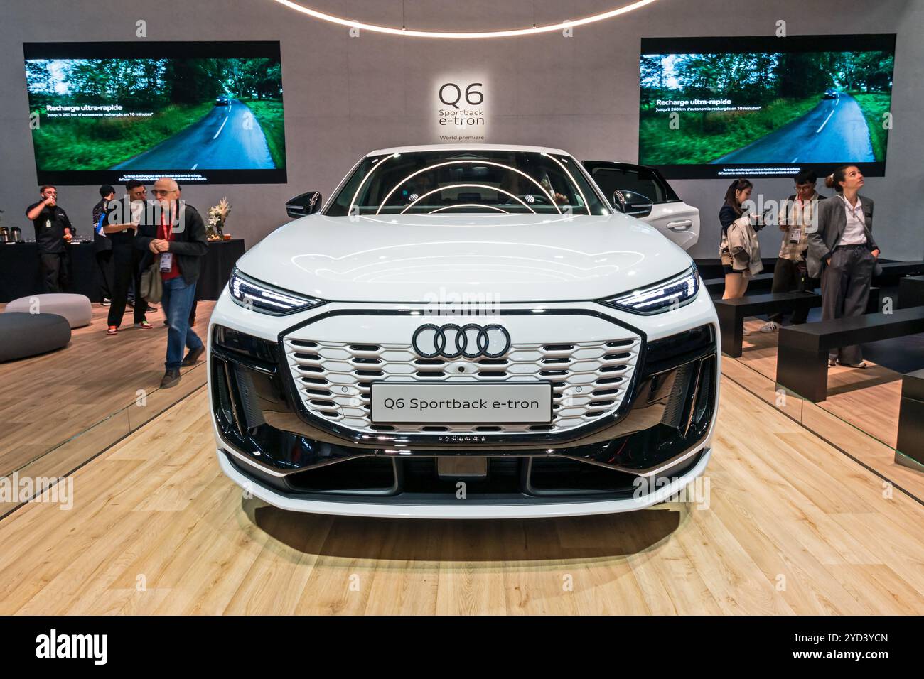 Audi Q6 Sportback e-tron (2025) electric SUV car at the Paris Motor Show. Paris, France ...
