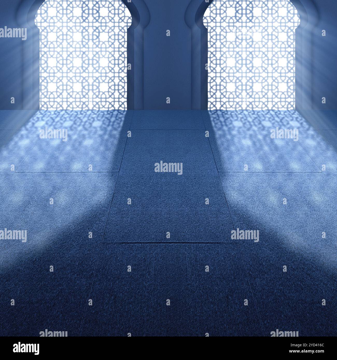 White shadow on arched abstract pattern mosque windows on the wall ...