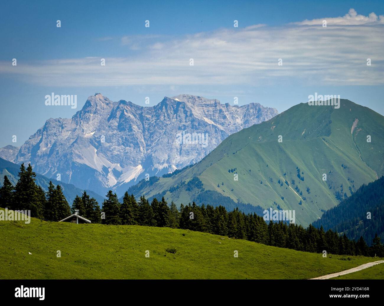 Reutte, Austria. 30th July, 2024. Panoramic view from Raaz Alm to ...