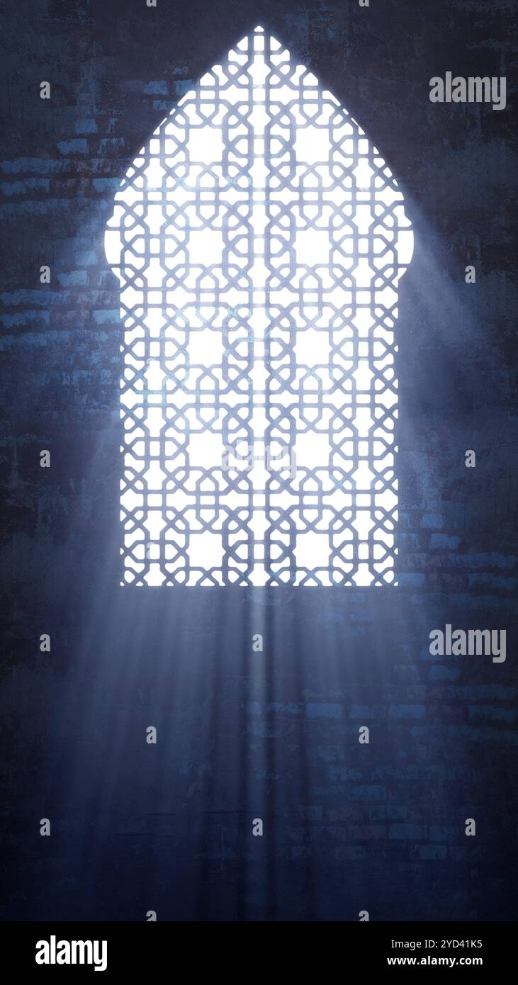 White shadow on arched abstract pattern mosque windows on the wall ...