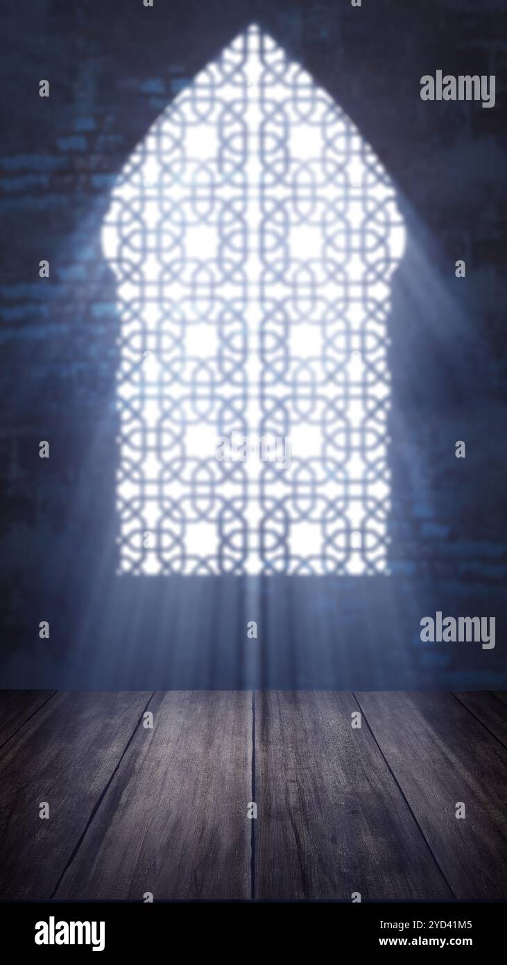 White shadow on arched abstract pattern mosque windows on the wall ...