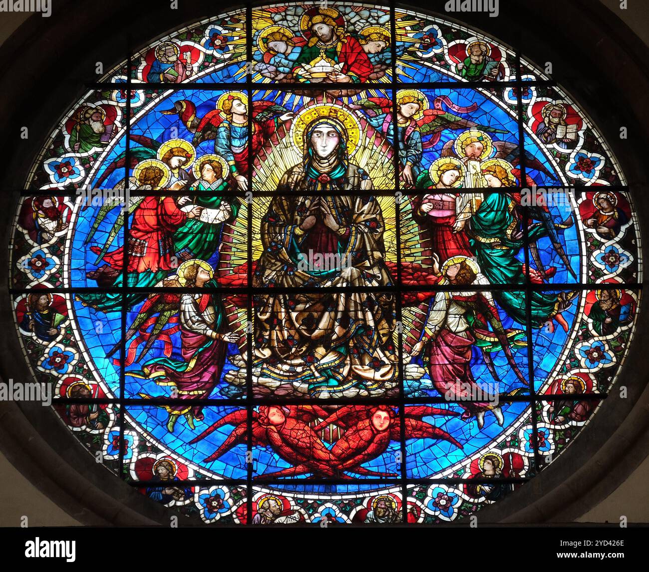 Virgin Mary surrounded by Angels by Lorenzo Ghiberti, 1405, stained ...