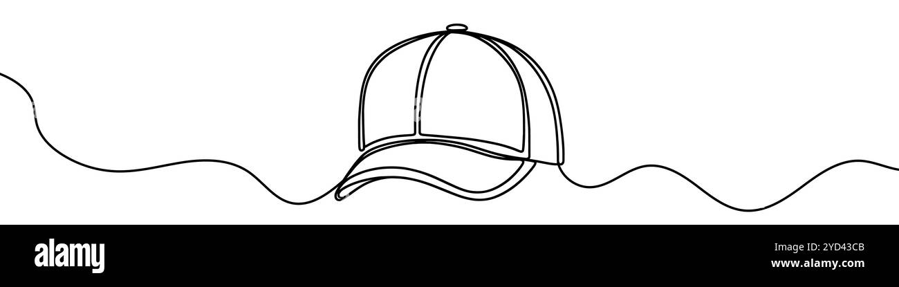 Minimalist vector illustration depicting a baseball cap with a single ...