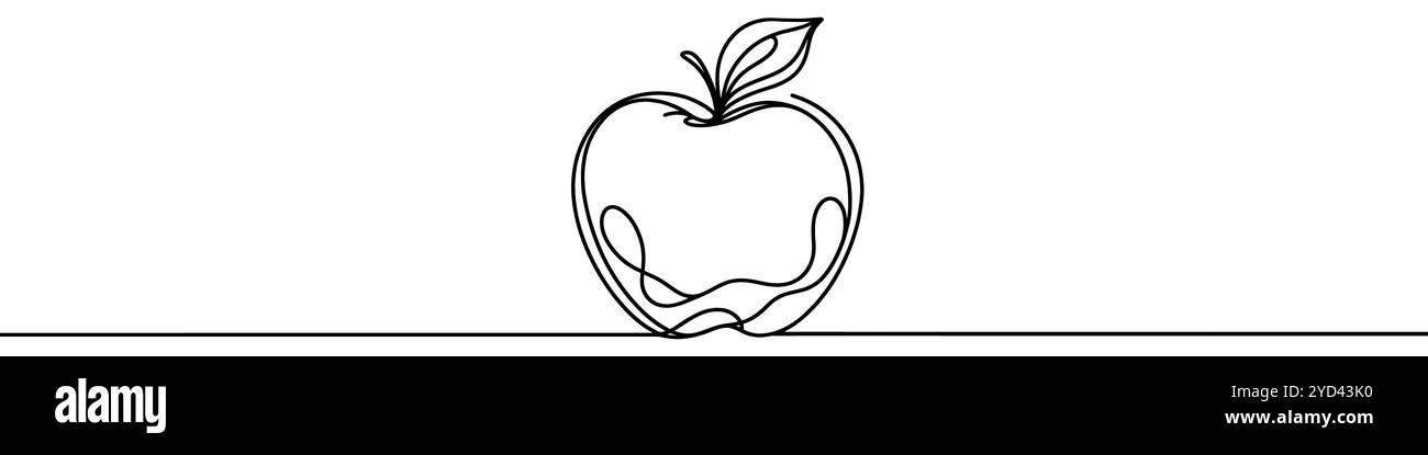 Continuous linear drawing of apple. One line drawing apple. Apple in ...