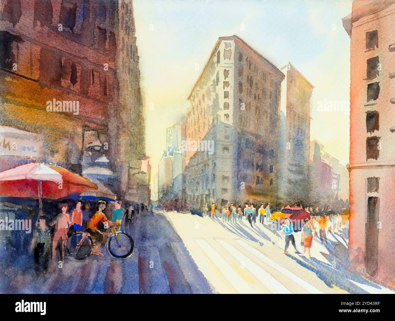 Colorful street view of the town landmark in USA - America business ...