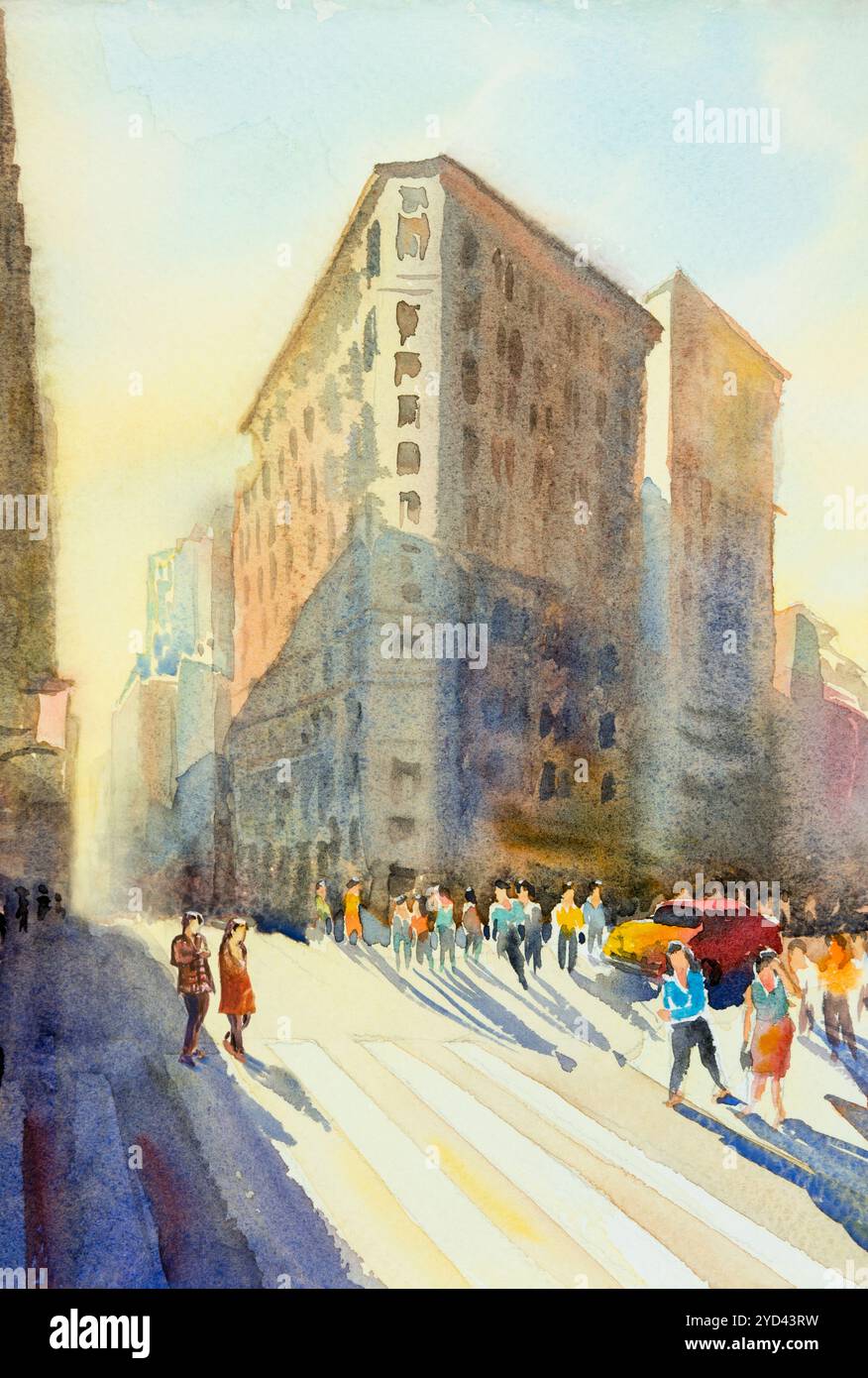 Colorful street view of the town landmark in USA - America business ...