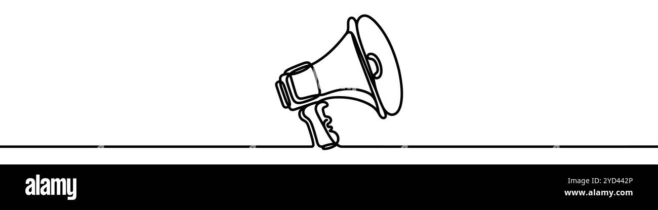 Continuous line drawing representing a megaphone for announcing or ...
