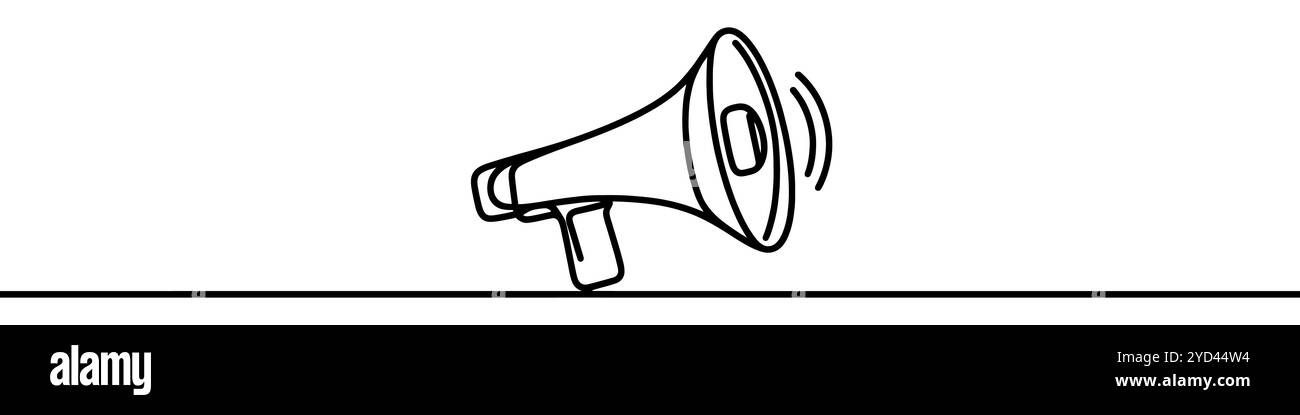 Continuous line drawing representing a megaphone for announcing or ...