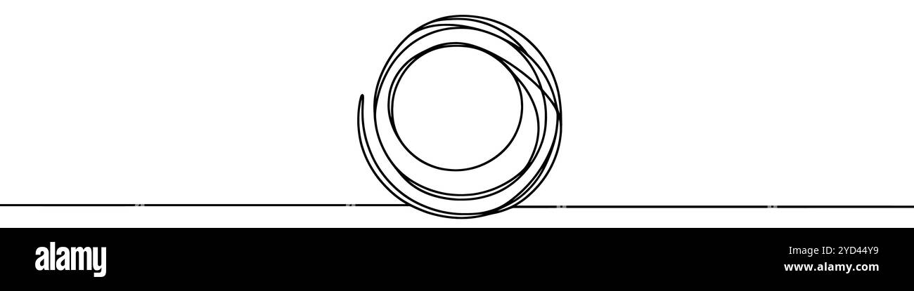 Continuous black line forming a circular shape on a horizontal line ...