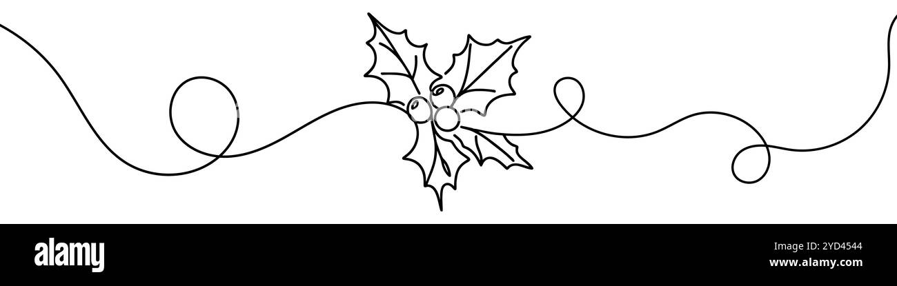 Continuous line drawing of holly berries and leaves creating a festive ...