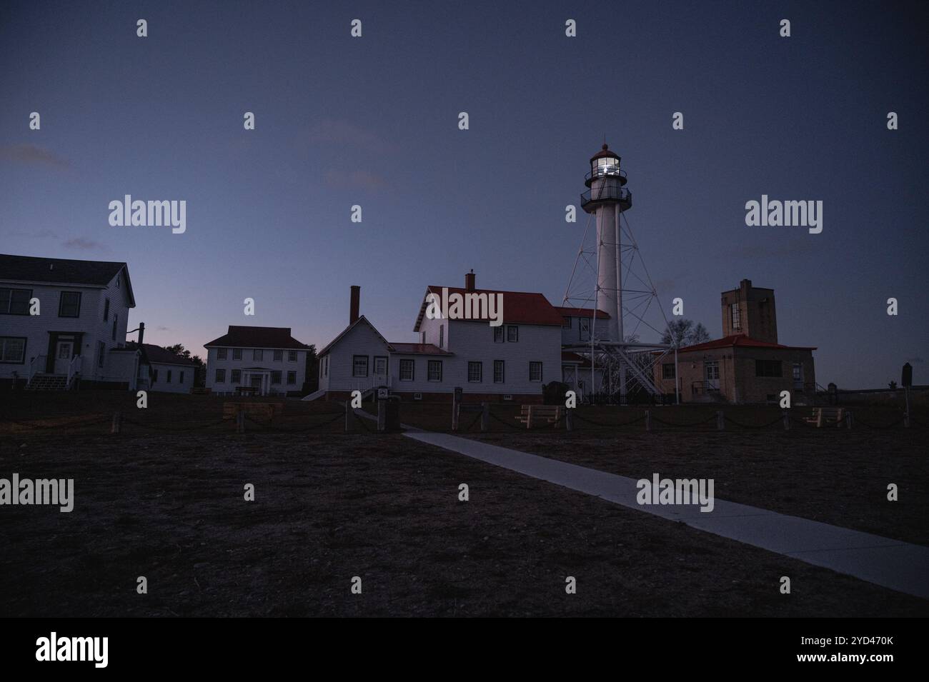 Dusk image of path to lighthouse at Whitefish Point Light Station Stock ...