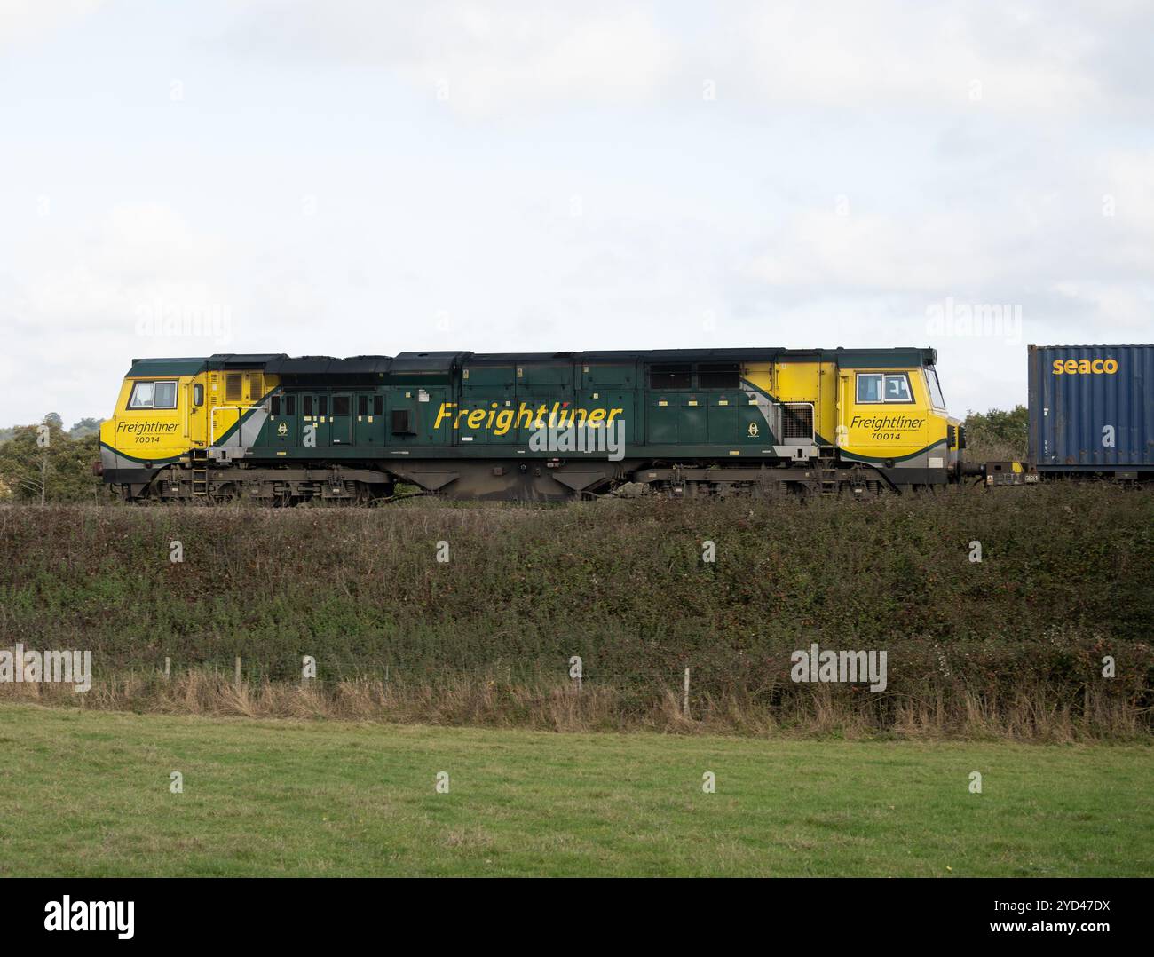 Class 70 diesel locomotive No. 70014 pulling a freightliner train ...