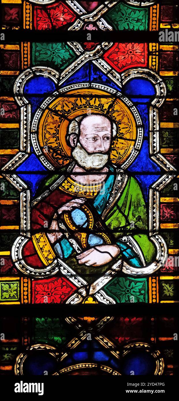 Catholic Saint, stained glass window in the Basilica di Santa Croce ...