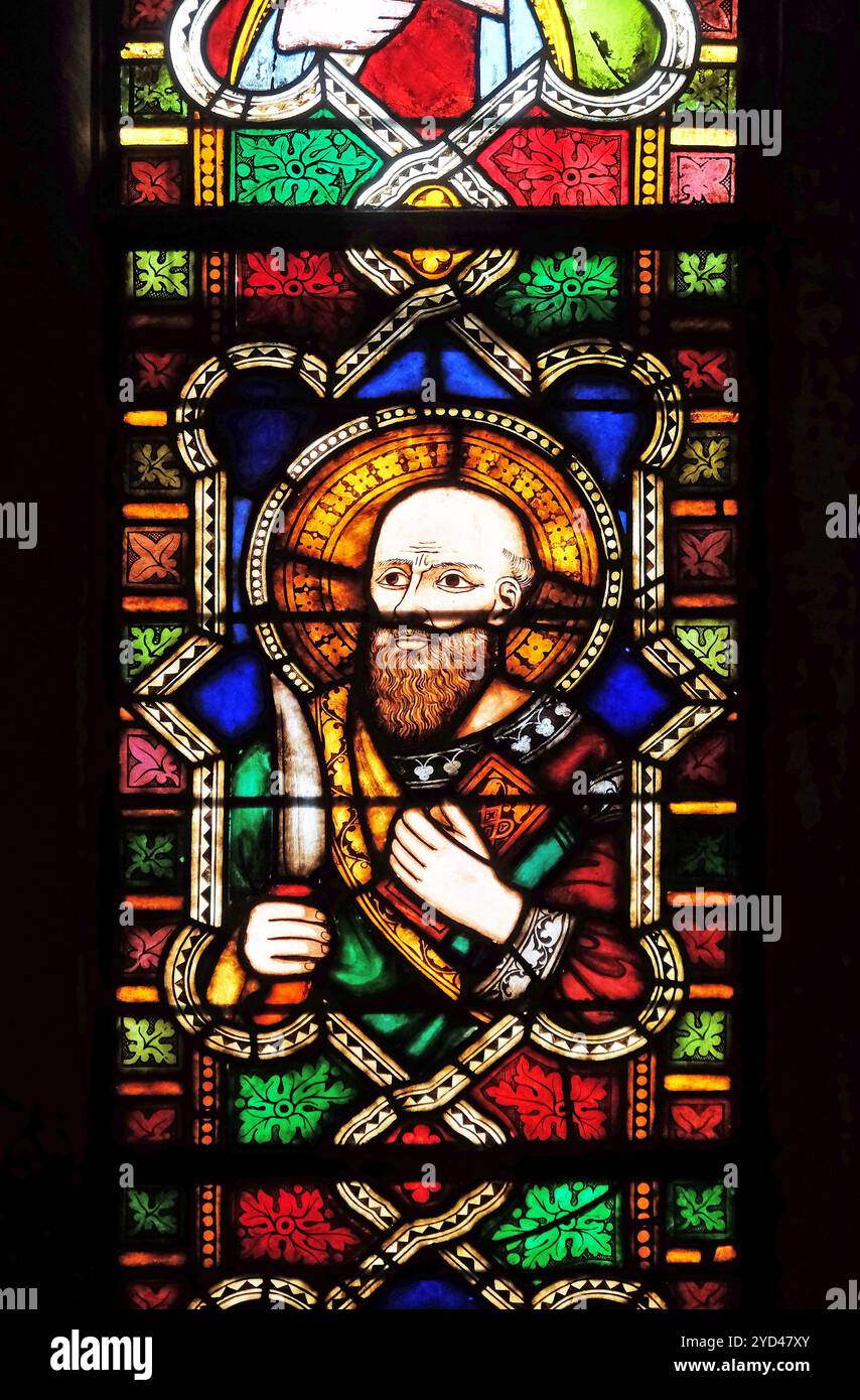 Catholic Saint, stained glass window in the Basilica di Santa Croce ...