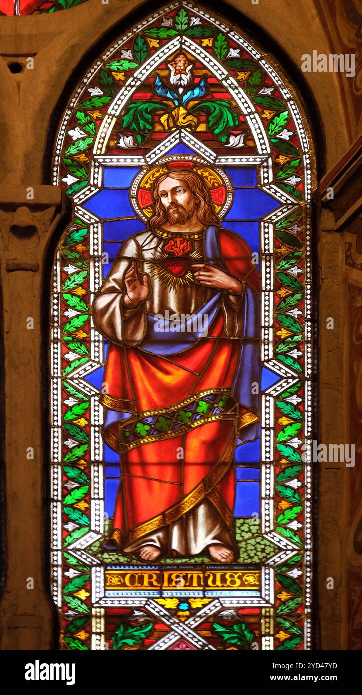 Jesus Christ, stained glass window in the Basilica di Santa Croce ...