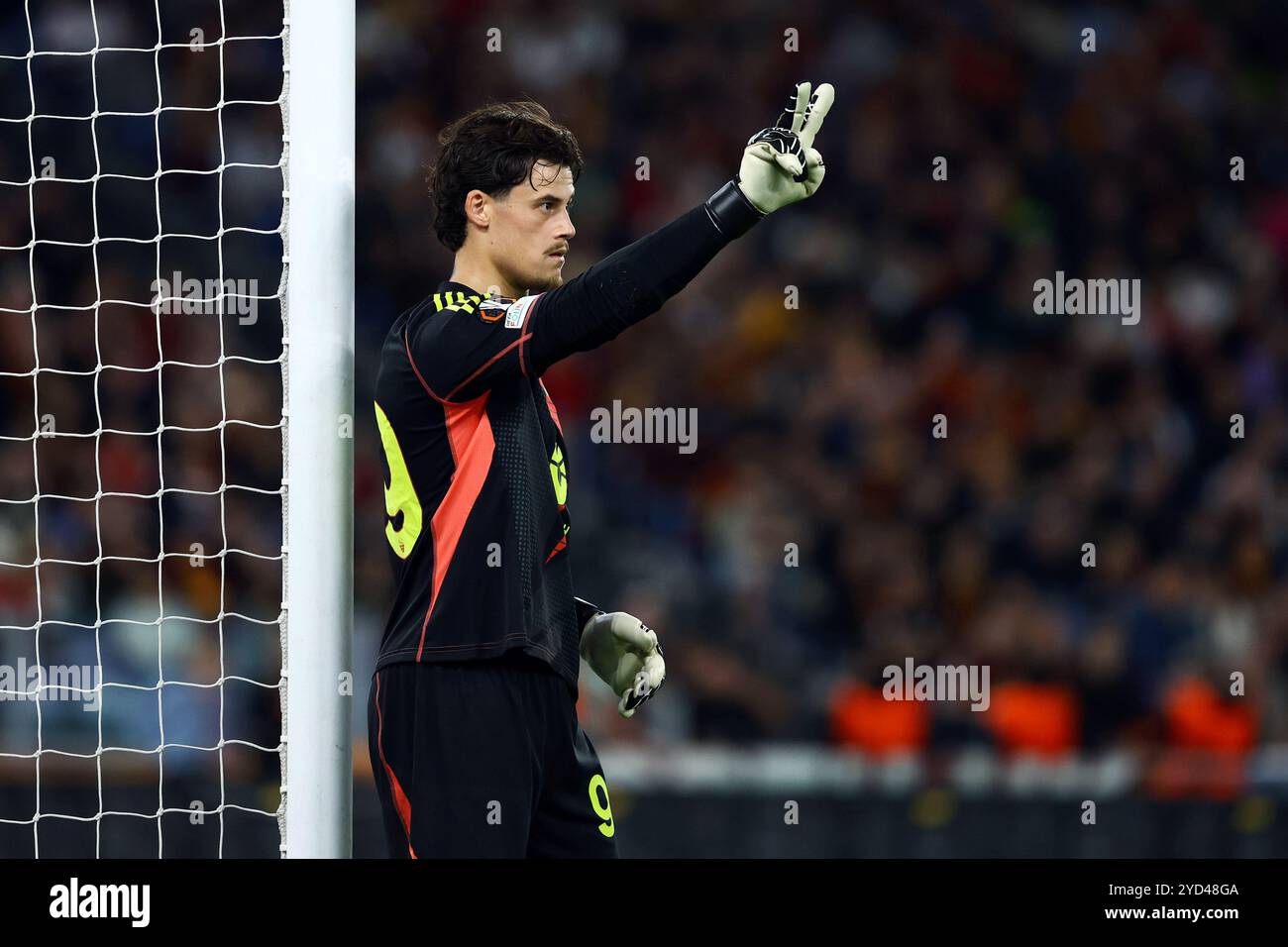 Rome, Italy. 24th Oct, 2024. Mile Svilar goalkeeper of Roma gestures ...